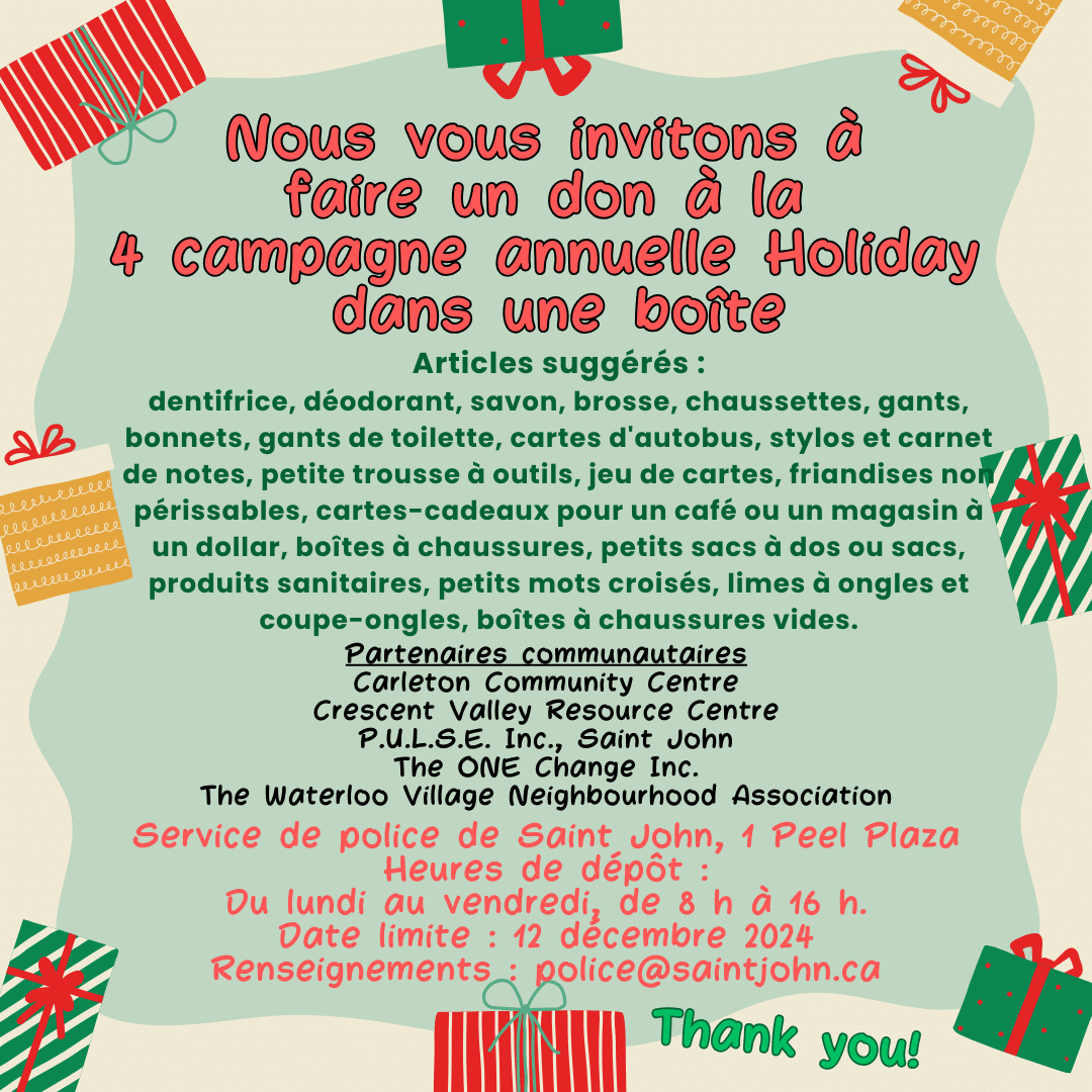 4e campagne annuelle Holiday in a Box | Saint John Police Force